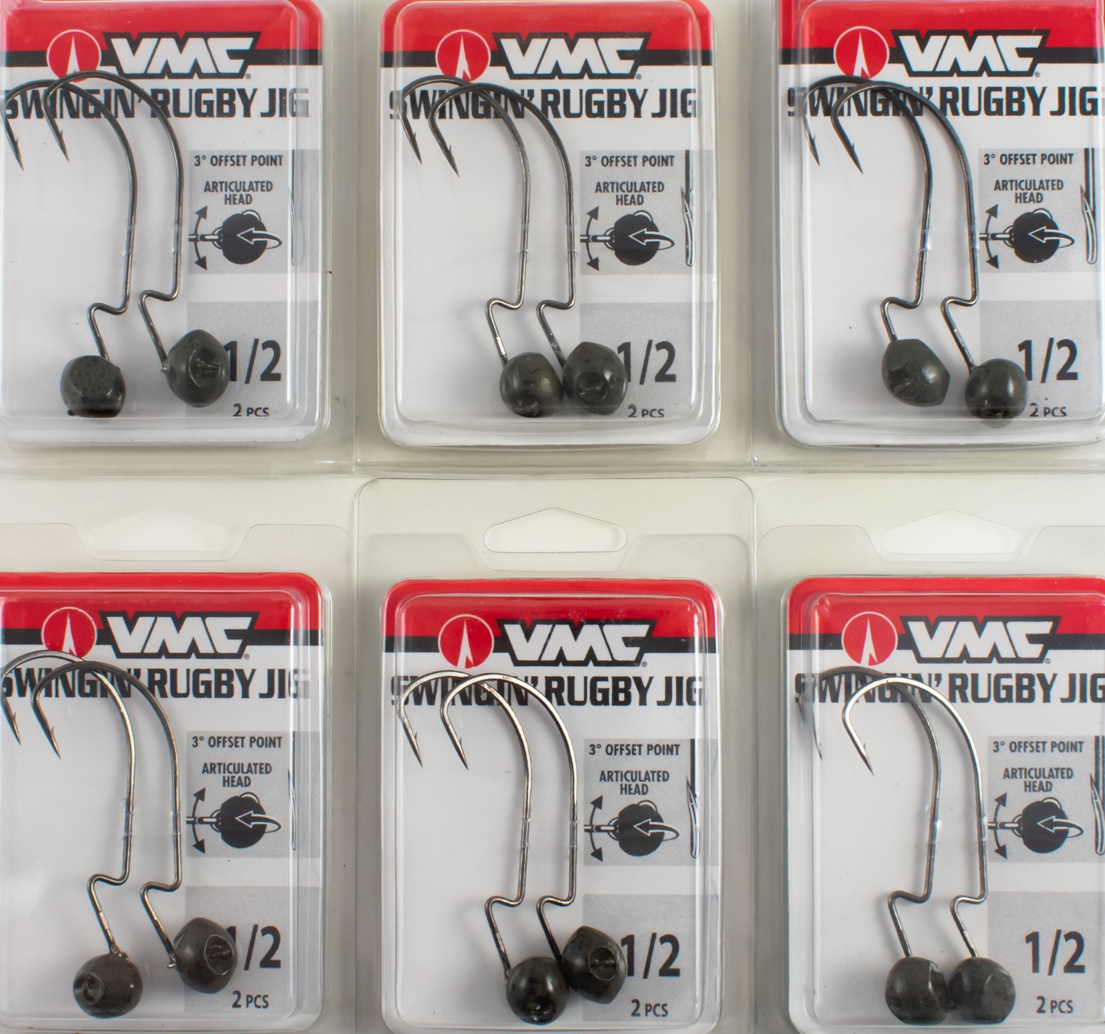 (LOT OF 6) VMC SWINGIN' RUGBY JIG 1/2OZ SWRJ12-GNPPK GREEN PUMPKIN ...