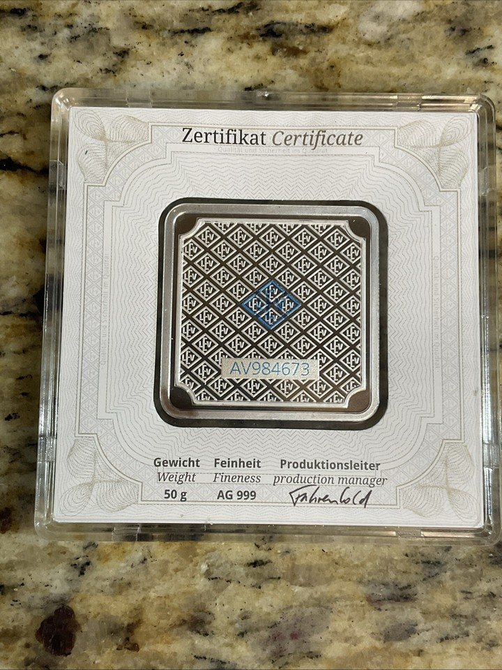 Geiger Original PREMIUM 50 Grams 999 Fine Silver Square Bar in Security ...