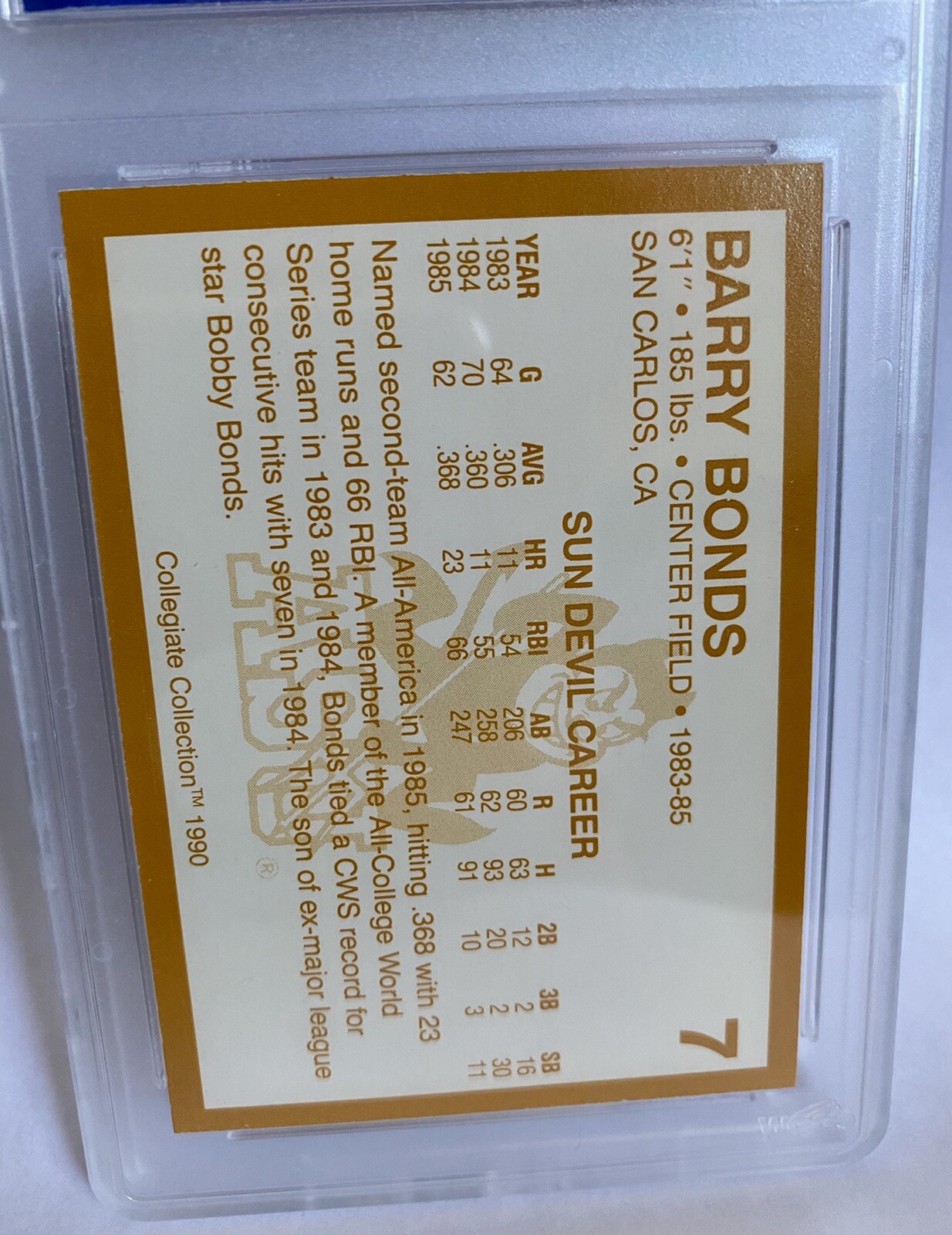 1990 Collegiate Collection #7 Barry Bonds Arizona State MLB Card WCG ...