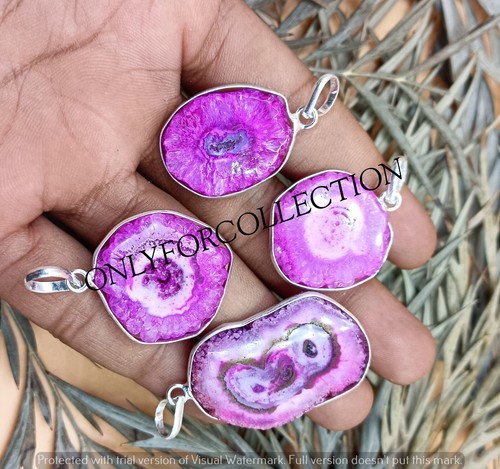Pink Solar Quartz Gemstone 925 Sterling Silver Plated Handmade Bezel ...