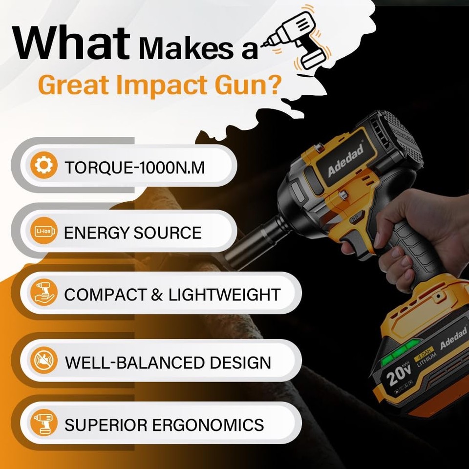 1000N.m Cordless Impact Wrench 1/2 inch,20V 740ft-lbs High Torque ...