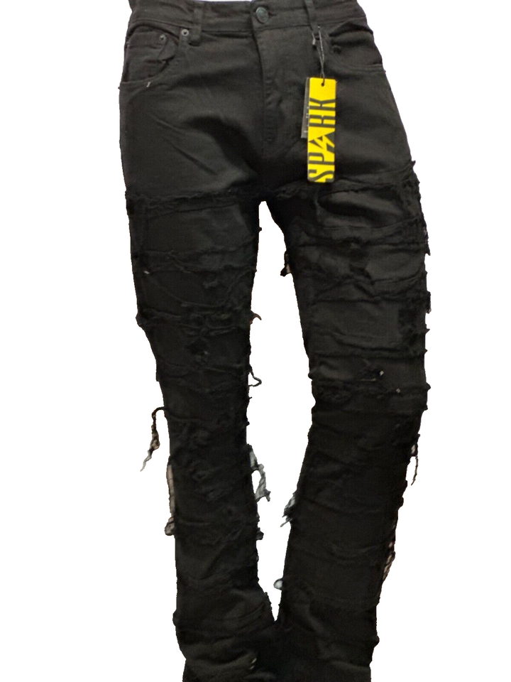 New! Spark Men’s Straight stacked Jeans Black Denim (typhoon) Stacked ...