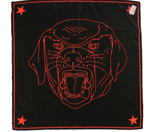 Givenchy Black Red Rottweiler Printed Stencil Dog Silk Scarf 260150 | eBay