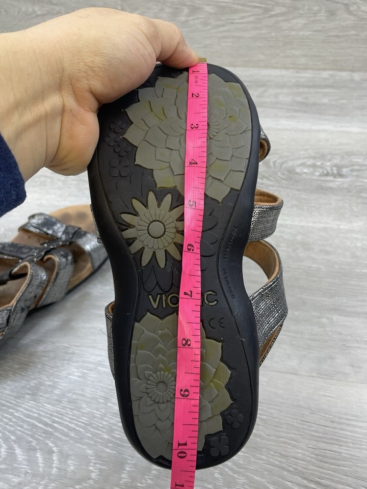 Vionic Amber Womens Sandals Gray Leather Hook Loop Slingback Strappy ...