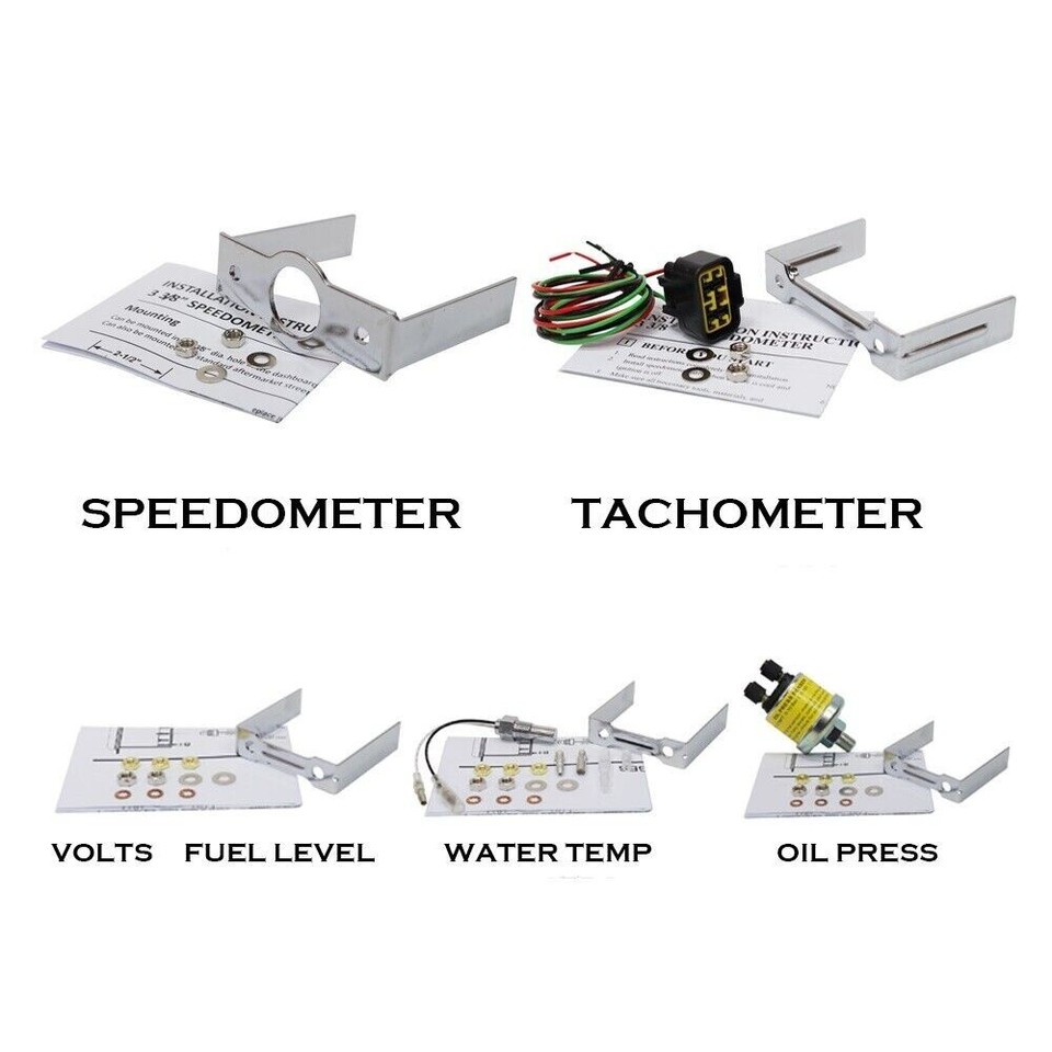 MOTOR METER RACING VD 6 Gauge Set Mechanical Speedometer MPH °F PSI ...