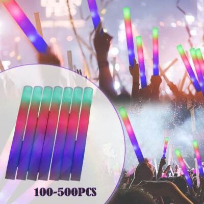 LED Light Up Foam Sticks 100-500PCS Baton Wands Rally Party Rave Tube ...