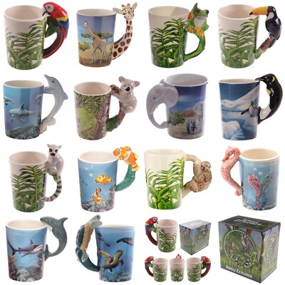 Animal Shaped Handle Ceramic Mug Tea Coffee Cup Novelty Gift Jungle ...