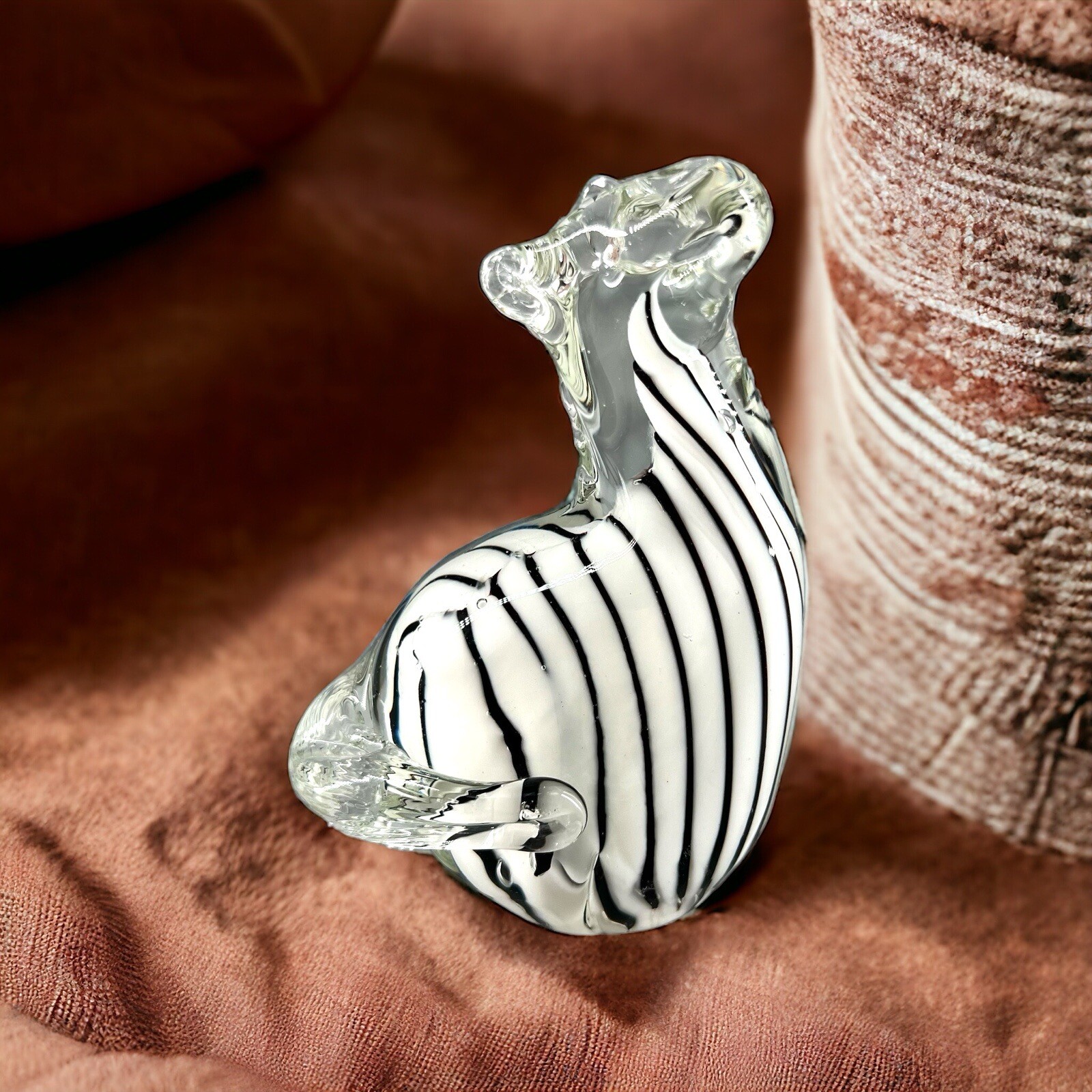 Art Glass Zebra Figurine Paperweight White With Black Stripes Animal ...