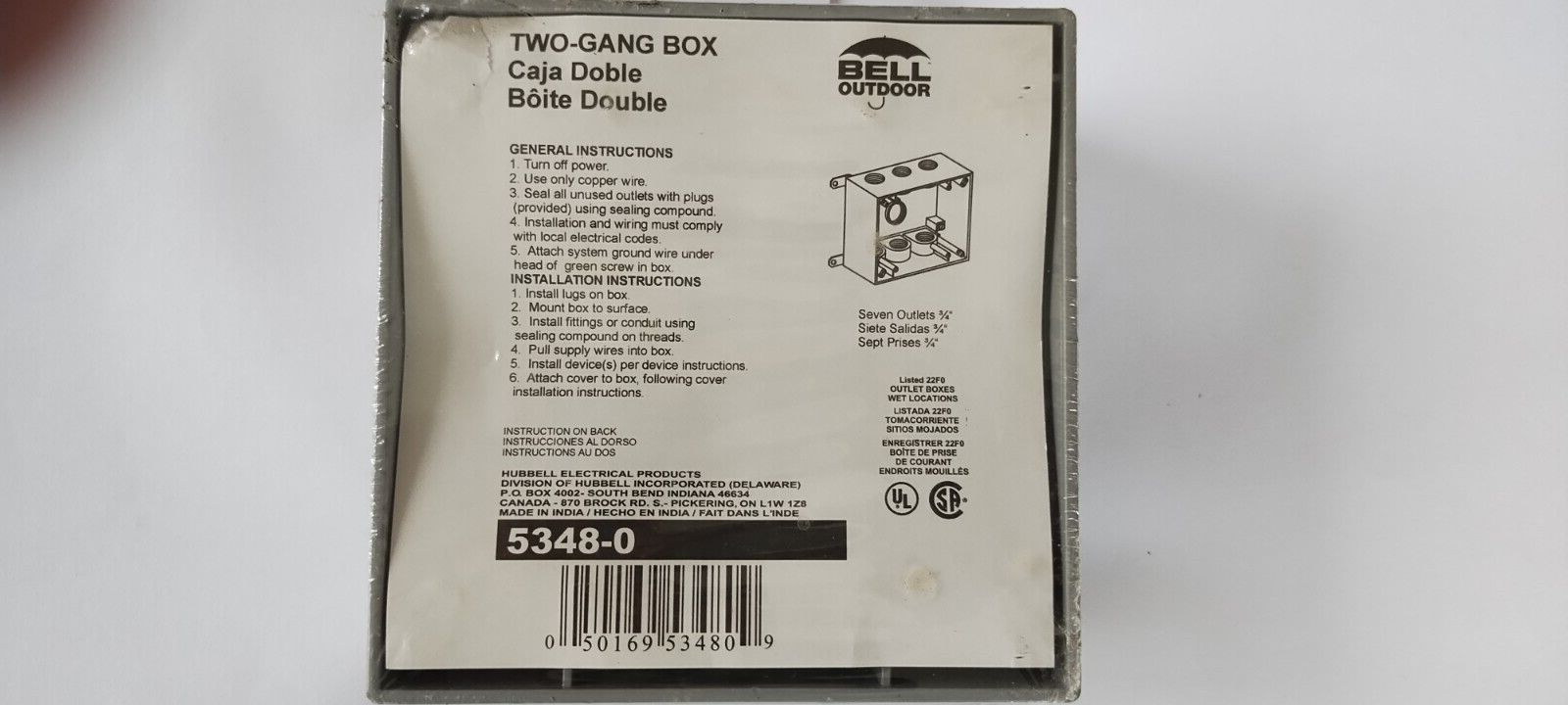 Bell Two Gang Box 5348-0 (1) + Bell Two Gang Cover 5175-0 (2) Wet ...