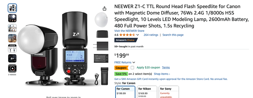 Neewer Z1-C TTL Round Head Flash Speedlite for Canon | Open Box | No ...