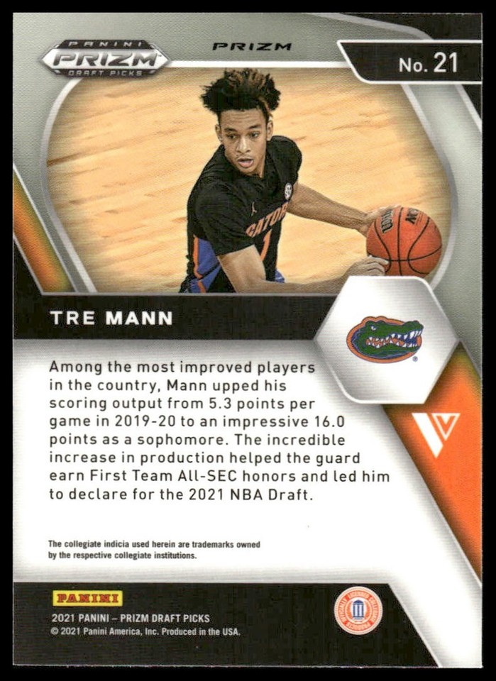 2021 Panini Prizm Draft Picks #21b Tre Mann Rookie Green Florida Gators ...