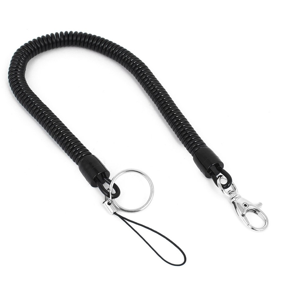 Lobster Hook Plastic Elastic Spring Coiled Strap Lanyard Black for ...