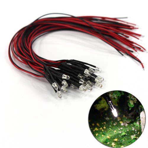 20pcs Pre-wired Resistor 26awg 20cm Wire Bright White 3mm LED Light ...