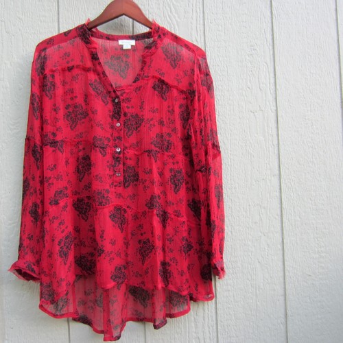 Sundance Shirts Womens S Tunic Raw Hem Red Floral Elodie Tiered ...