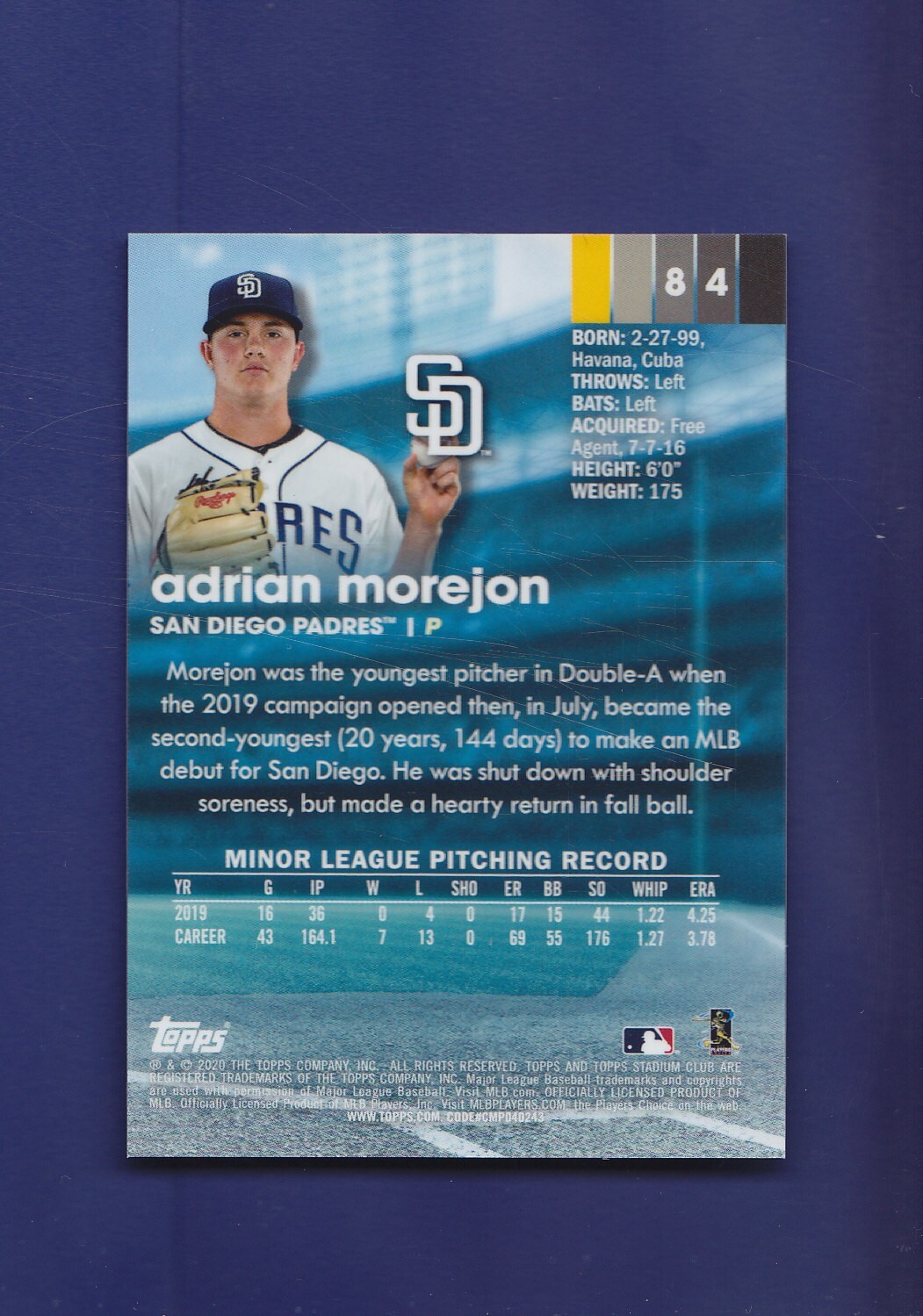 Adrian Morejon RC 2020 Stadium Club Chrome Baseball X-Fractor #84 (MINT ...