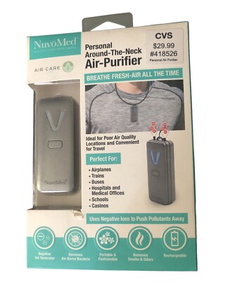 NuvoMed Personal Around-the-Neck Air Purifier Gray New Rechargeable ...