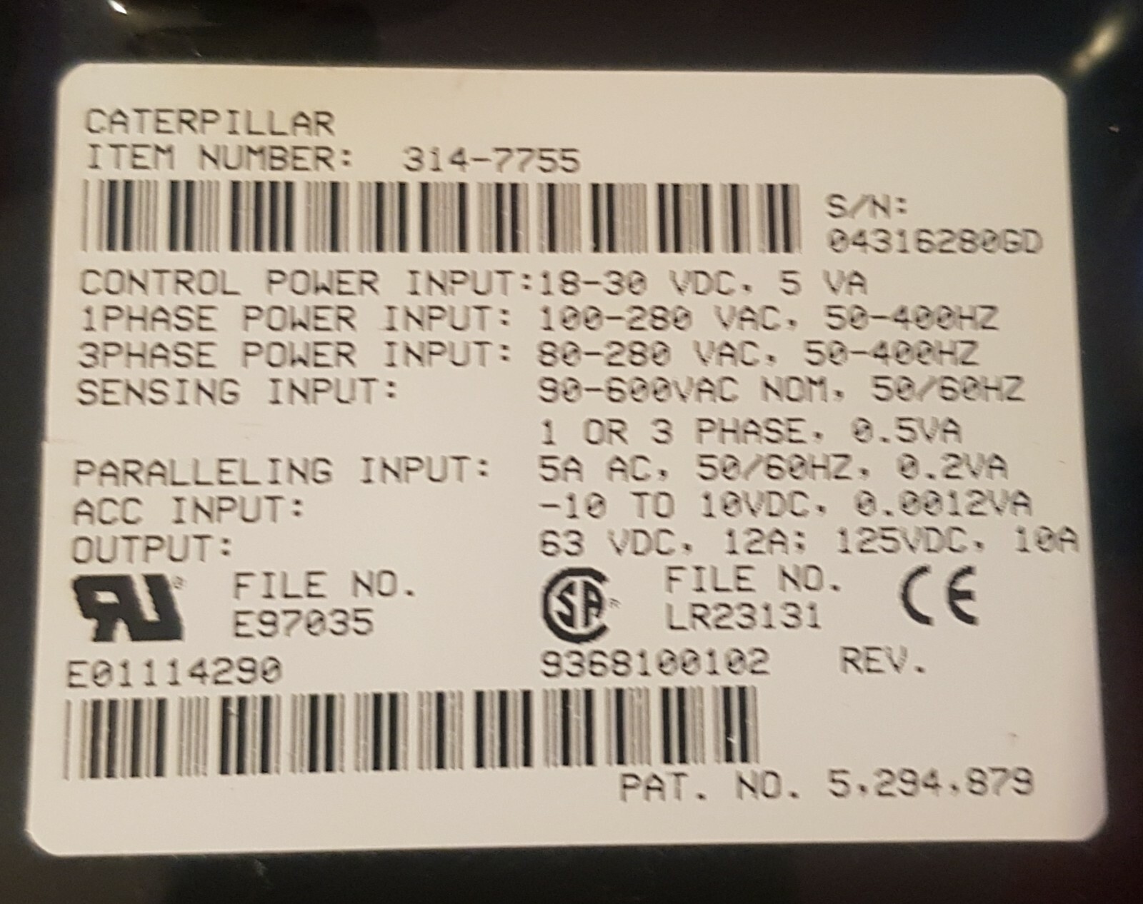 Caterpillar CAT CDVR Voltage Regulator/314-7755 NEW | eBay