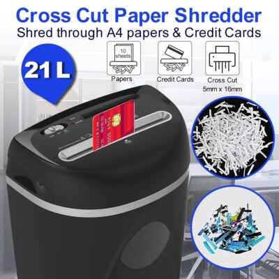 Home Office Paper Shredder A4 Paper 10 Sheets Documents Cross Cut 21L ...