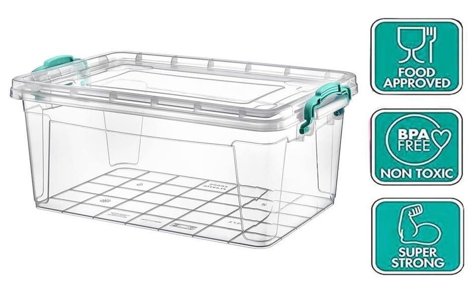 Mini 1.5L Rectangle Storage Box with Lid Handle Clip Lock Plastic Food ...