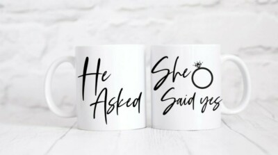 Set Of 2 Mugs.. He Asked, She Said Yes Engagement Keepsake Gift, Gift ...