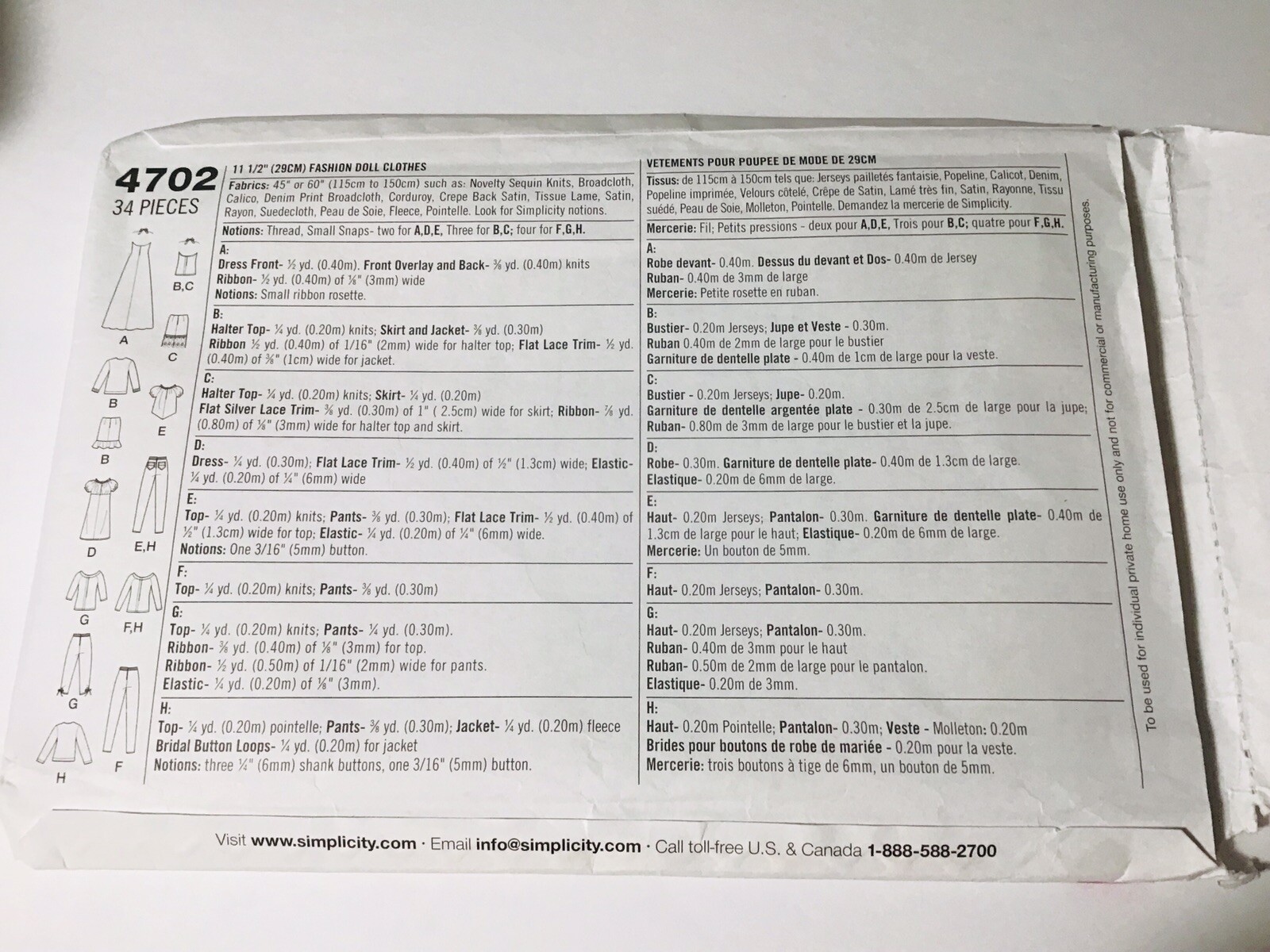 Simplicity pattern 4702 Doll Clothes Dress skirt Hoodie Halter Pants ...