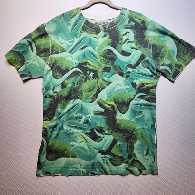 Ryde Out Mens Shirt Large Green All Over Dinosaur Print Graphic Cotton ...