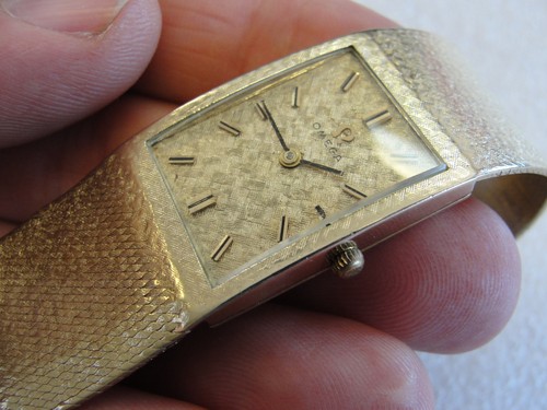 STYLISH MENS 14K SOLID 57 grams GOLD OMEGA SQUARE QUARTZ WATCH WITH ...