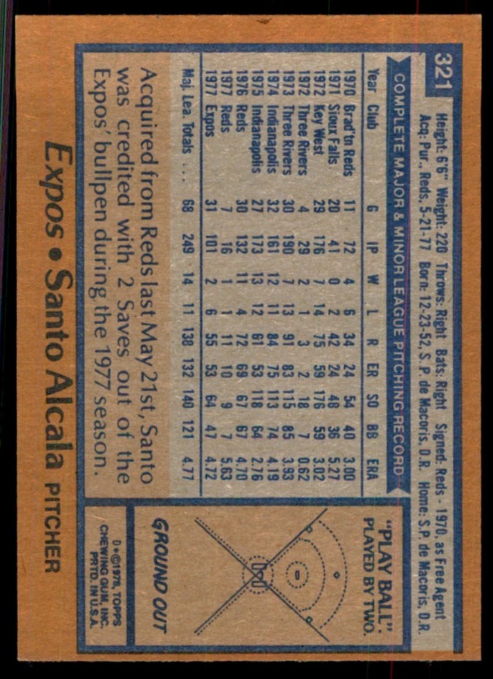 1978 Topps Santo Alcala (102) Baseball Cards #321 | eBay