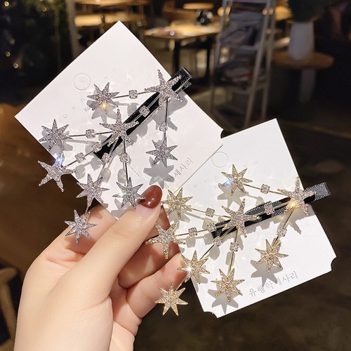 Women's Girls Stars Rhinestone Crystal Hair Clips Barrette Slide Grips ...