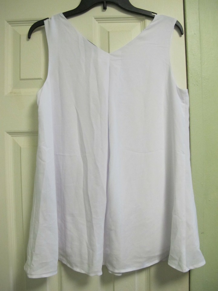 Kate & Mallory White Chiffon Sleeveless V Neck A-Line Overlay Tank Top ...