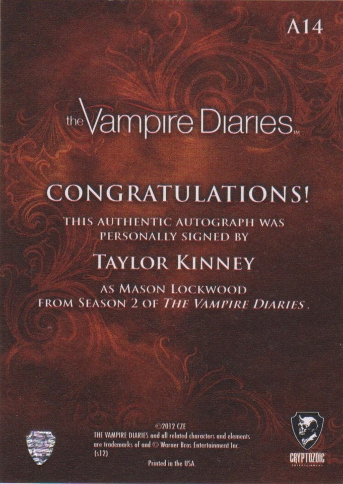 VAMPIRE DIARIES SEASON TWO TAYLOR KINNEY AS MASON LOCKWOOD AUTOGRAPH ...