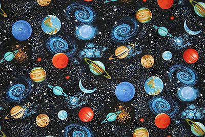 Space Galaxy Solar System Planet Stars Astronomy Universe Cotton Fabric ...