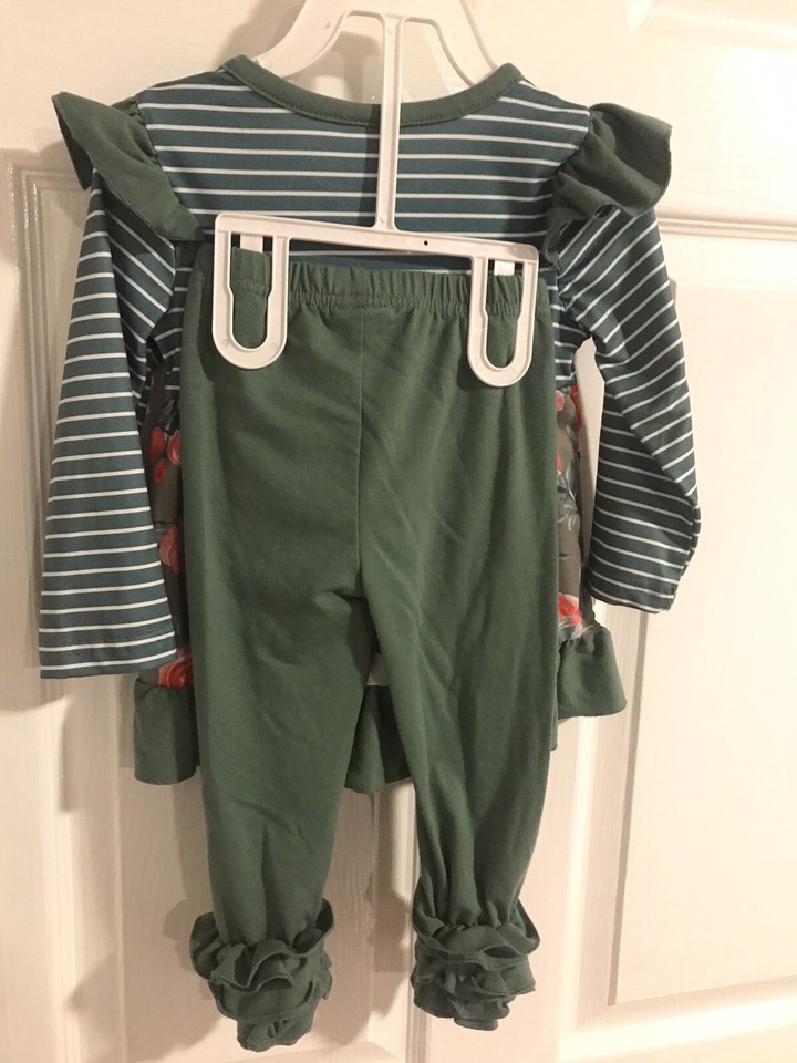 Boutique Girls 2 Piece Ruffle Outfit Set Long Sleeve Dress& Pants Size ...