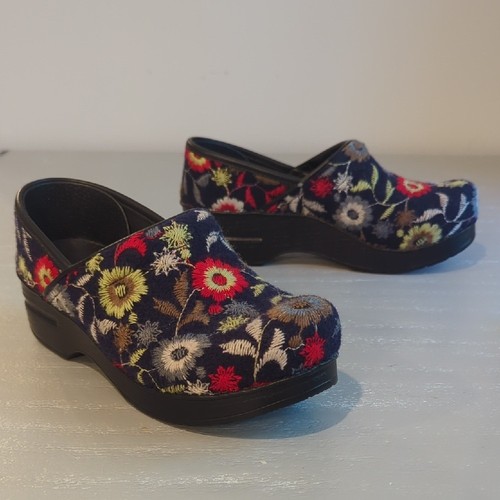 Dansko Clogs Felt Pro Floral Embroidered Navy Black size 37 | eBay
