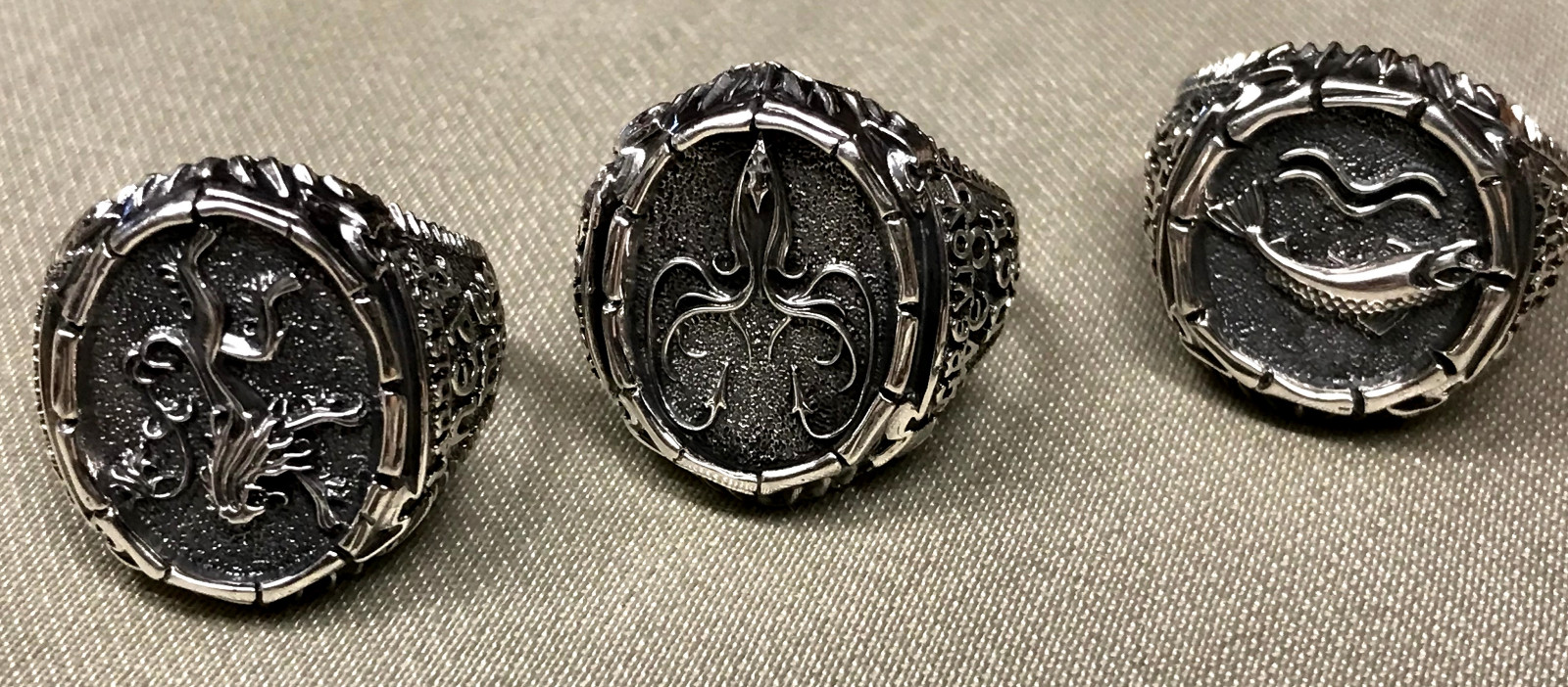 Game of Thrones 3 HOUSE RINGS IN STERLING SILVER Set… - Gem
