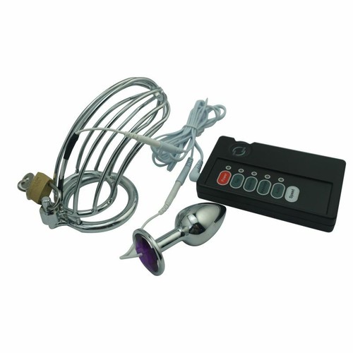 Shock Plugs Metal Male Chastity Device Cage Ball Stretcher E-Stim Kit ...