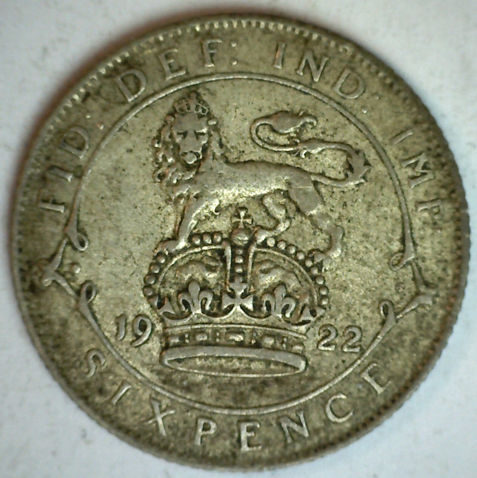 1922 Great Britain Silver 6 Pence Coin Circulated You Grade George V ...