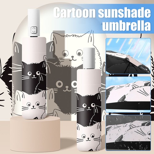 Women Folding Cute Cat Umbrella 50+Anti-UV Sun Rain Protection Parasol ...