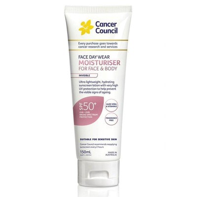 Cancer Council Face & Body Wear Moisturiser Invisible SPF50+ 150mL ...