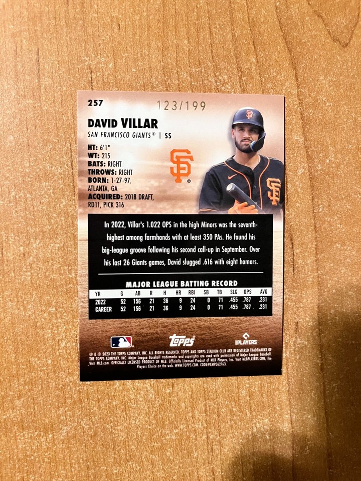 2023 Topps Stadium Club - David Villar - #257 Orange Foil Parallel #d ...
