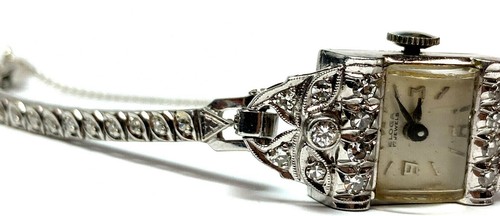 Eloga Solid 14k White Gold Art Deco Ladies Diamond Wrist Watch | eBay