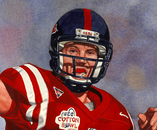 ELI MANNING OLE MISS REBELS ART PRINT IN RED JERSEY | eBay