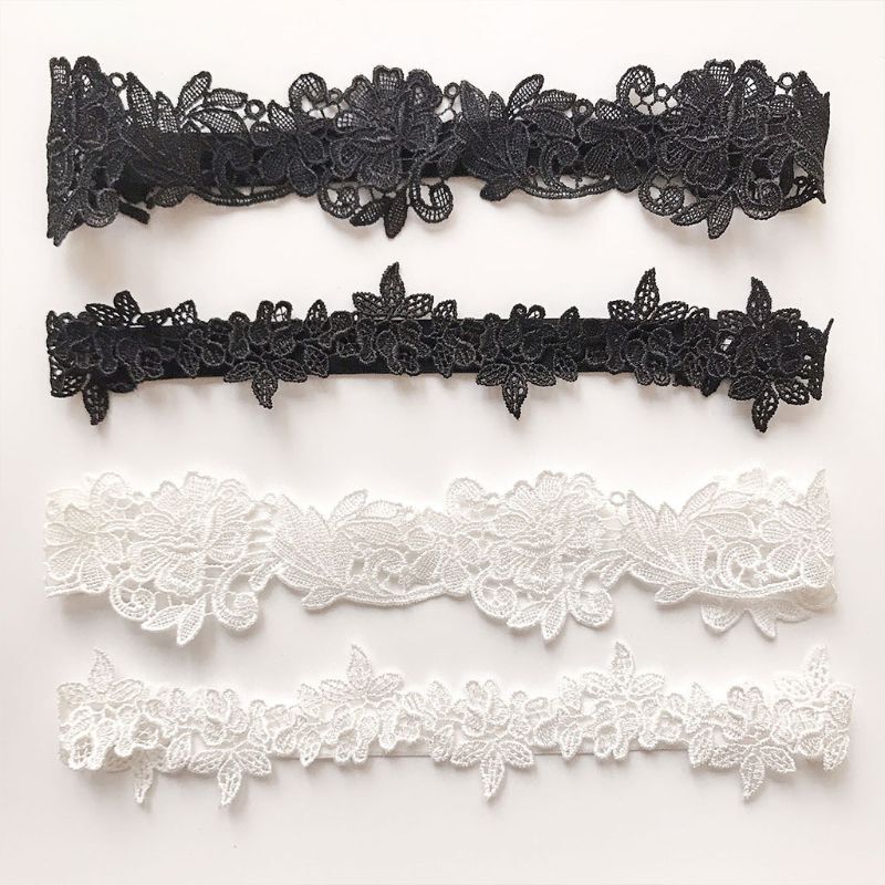 2Pcs/Set Women Wedding Bridal Leg Garters Solid Color Black/White Lace ...