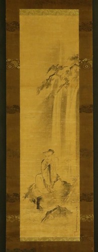 JAPANESE HANGING SCROLL ART Painting "Waterfall" Asian antique #E8104 ...