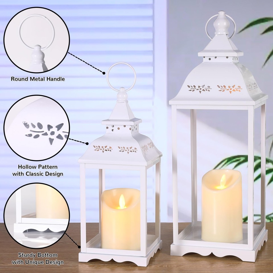 2 Pack Lanterns Decorative Indoor, White Farmhouse Outdoor Lantern for ...