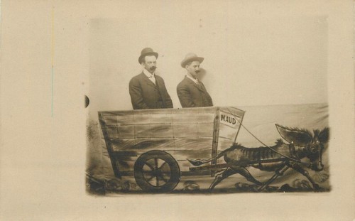 C-1910 Photo Studio Men in Animal Driven cart RPPC Photo Postcard 22 ...