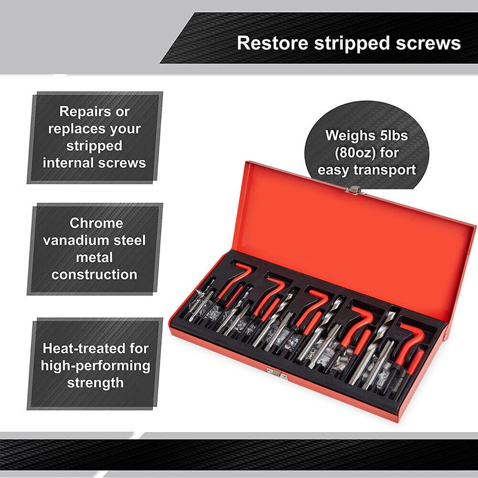 131Pcs Thread Repair Insert Kit Metric M5 M6 M8 M10 M12 Helicoil Pro ...