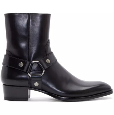 Men black Handmade Custom Biker leather Boots, Ankle Boots, mens high ...