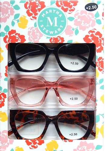 MARTHA STEWART 3-PACK PREMIUM READING GLASSES READERS +2.50 NEW ...