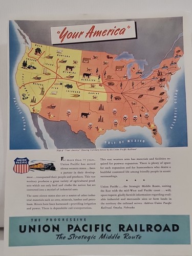 1945 Union Pacific Railroad Fortune WW2 X-Mas Print Ad Strategic Middle ...